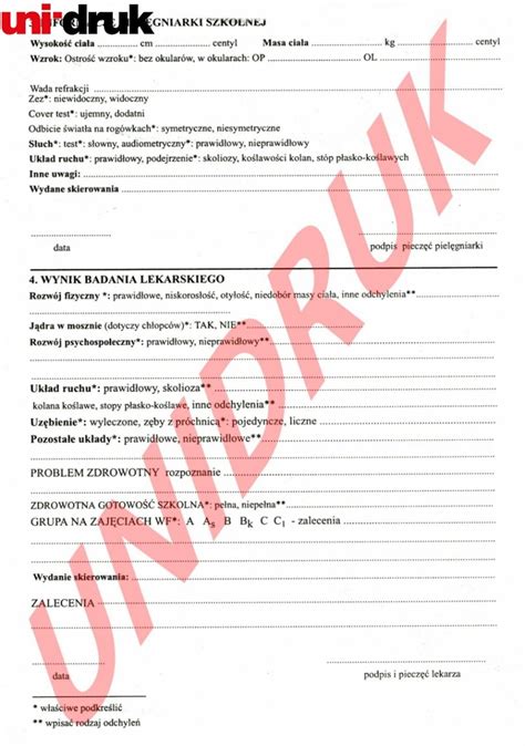 Bilans zdrowia dziecka sześcioletniego druk drukarnia Uni Druk