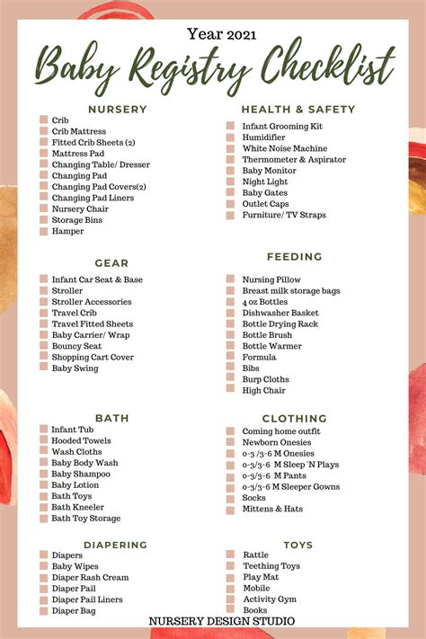 BABY REGISTRY CHECKLIST 2021 PRINTABLE PDF Nursery Design Studio