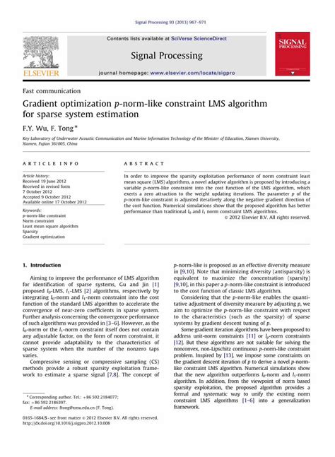 pdf gradient optimization p norm like constraint lms algorithm for sparse system estimation