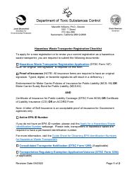 California Hazardous Waste Transporter Registration Checklist Fill