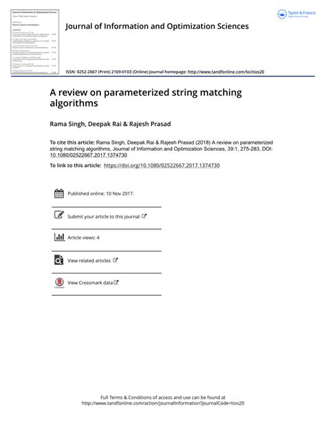 pdf a review on parameterized string matching algorithms
