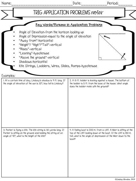Right Triangle Trigonometry Notes And Worksheets Lindsay Bowden