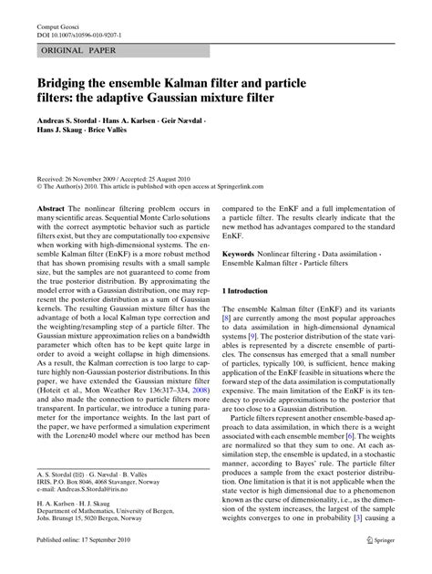 pdf bridging the ensemble kalman filter and particle filters the adaptive gaussian mixture filter