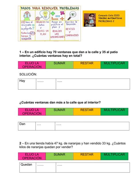 Ejercicio interactivo de Problemas sencillos 3º Ejercicios
