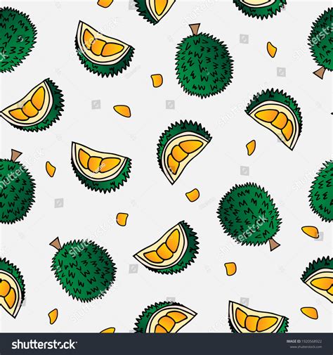 Durian Exotic Fruit Seamless Pattern Editable เวกเตอรสตอก ปลอดคา