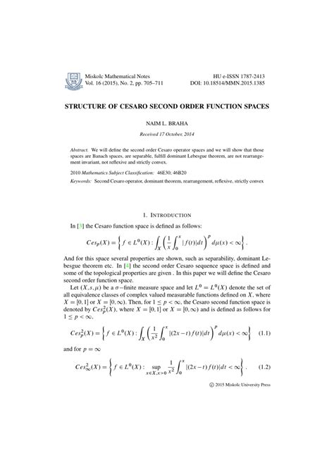 pdf structure of cesaro second order function spaces