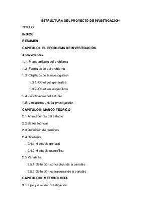 Estructura del proyecto de investigacion Proyectos de investigación