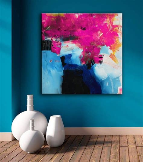 Pink Fuschia Abstract Print Pink Blue White Giclee Square Etsy Trendy