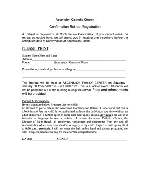 Fillable Online Ascensioncatholicchurch Confirmation Retreat