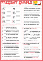 Present Simple Tense ESL Grammar Exercises Test Worksheet