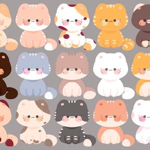 Cute Kawaii Printable Chibi Cats Clipart Commercial Use PNG Etsy