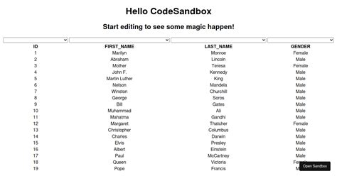 Svelte Table Examples CodeSandbox