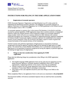 Fillable Online Aere INSTRUCTIONS FOR FILLING IN THE EORI APPLICATION