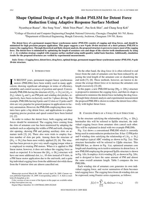pdf shape optimal design of a 9 pole 10 slot pmlsm for detent force reduction using adaptive