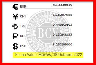 BCV Tipo De Cambio De Referencia Y Para Transacciones Del MARTES 18 De