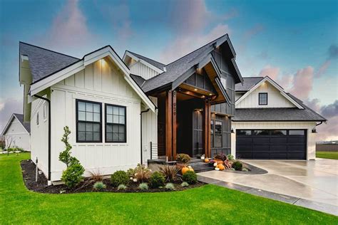 Transitional 3 Bedroom Modern Farmhouse With 2 Car Angled Garage