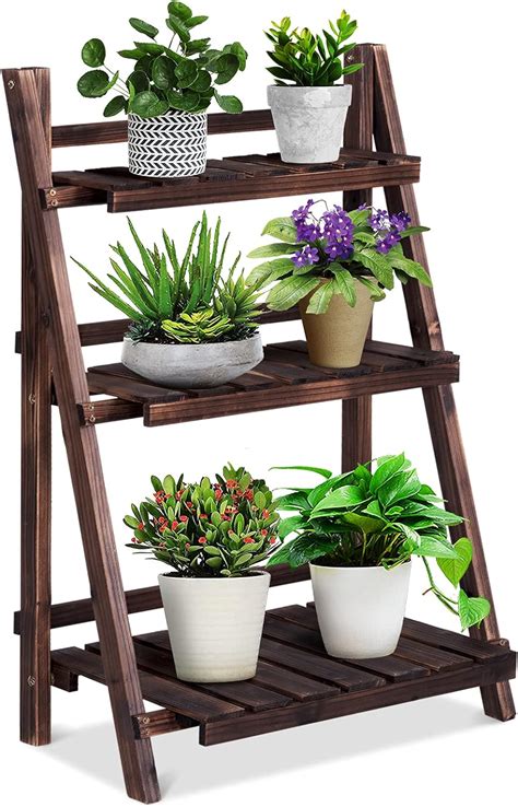 Giantex Soporte Plegable Para Plantas De Madera De 3 Niveles Soporte