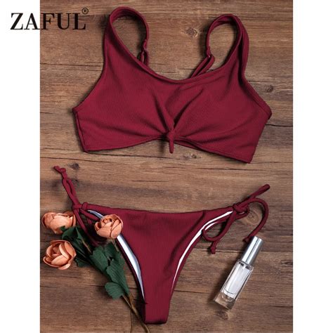 Zaful 2017 New Women Adjustable Straps Ribbed String Bikini With