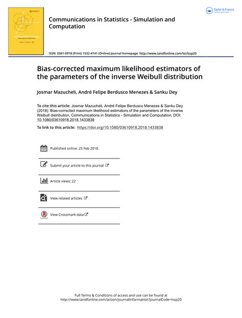pdf bias corrected maximum likelihood estimators of the parameters of the inverse weibull
