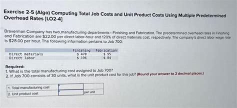 solved exercise 2 5 algo computing total job costs and