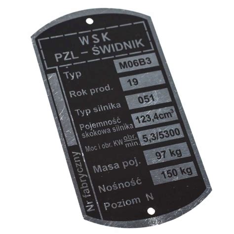 Tabliczka znamionowa WSK125 M06 B3 PZL Świdnik 020218 za 28 zł z