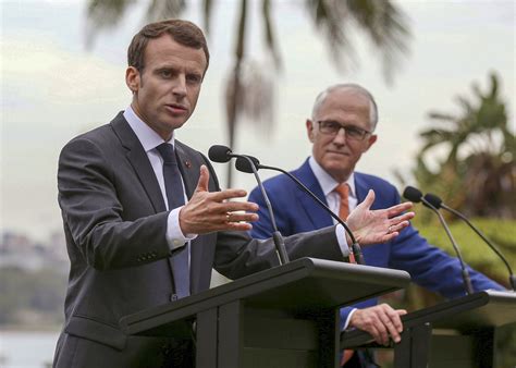 French President Macron Speaks W Aussie Pm Malcom Turnbull Blank