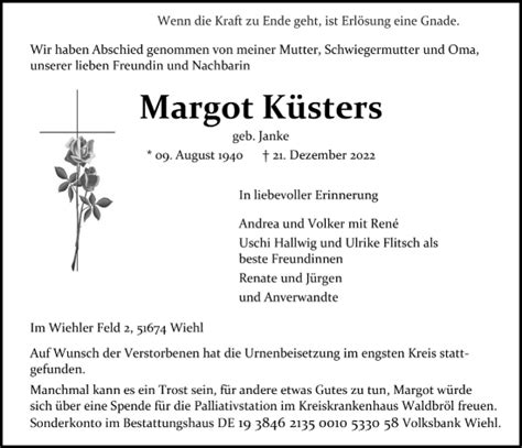 Traueranzeigen von Margot Küsters WirTrauern