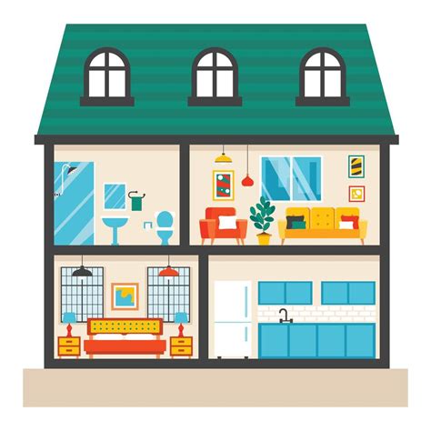 Chambres De La Maison Avec Des Meubles Plats 2871515 Art Vectoriel Chez
