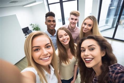Toma De Un Grupo De J Venes Tom Ndose Selfies En La Oficina Creada Con