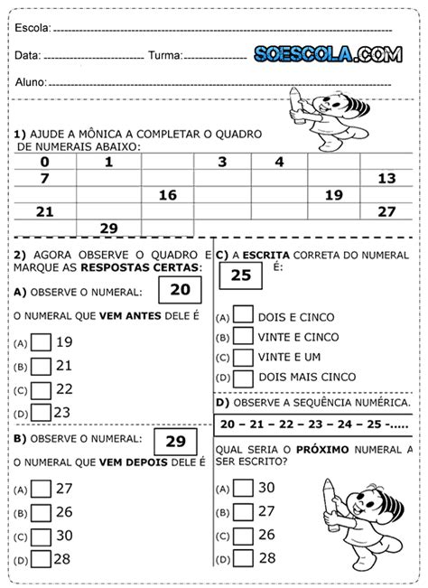 Atividades de matemática do 1 ano para imprimir SÓ ESCOLA