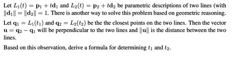 solved let l1 t p1 td1 and l2 t p2 td2 be parametric