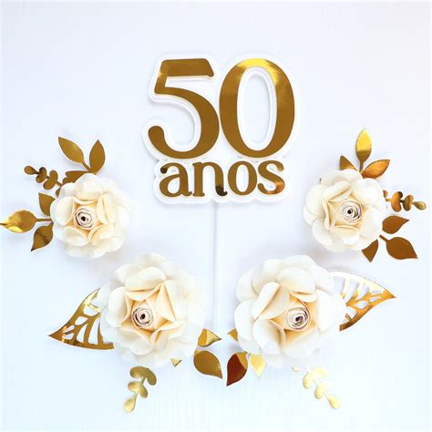 Topo De Bolo 50 Anos Rosa Dourado Flores Png 45 OFF