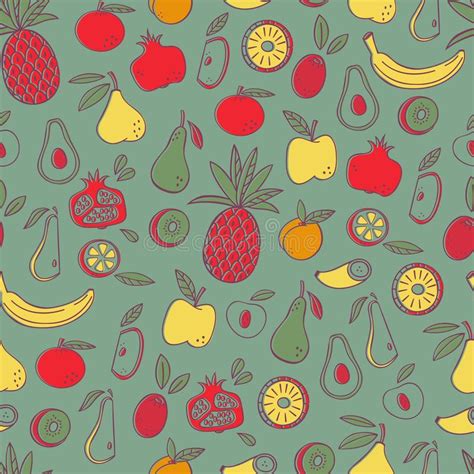 Doodle Fruits Seamless Pattern Food Background Stock Vector