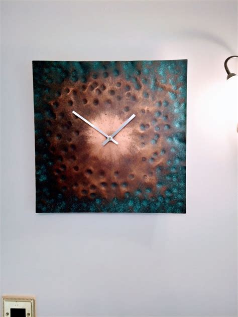 Large Square Wall Clock Solid Copper Hand Hammered 400mm 16 Pendulum