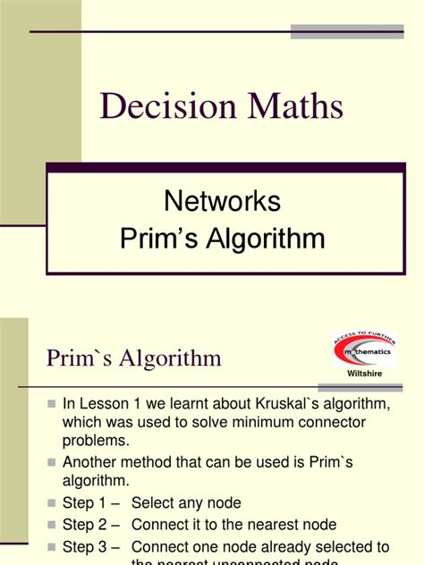 decision maths networks prim s algorithm pdf prime number mathematical relations