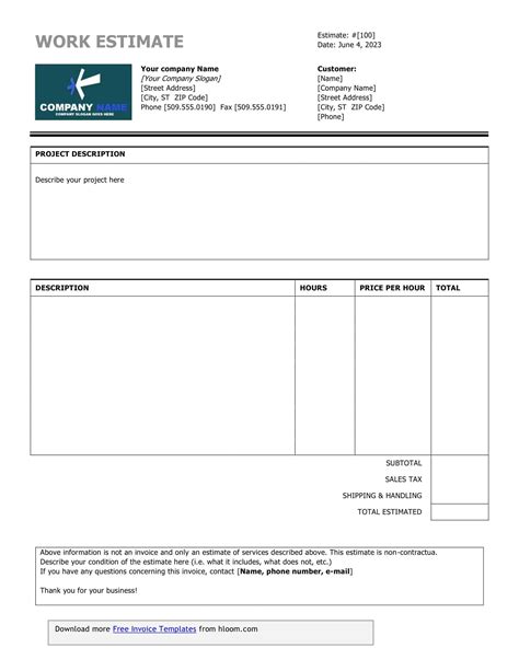 Free Printable Estimates Templates Excel Word