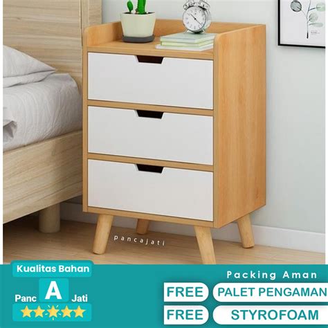 Jual Meja Nakas Minimalis Bedside Table 3 Laci Motif Serat Kayu
