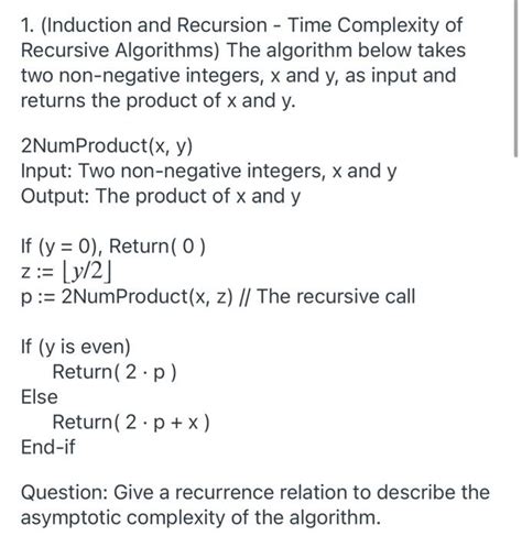 solved 1 induction and recursion time complexity of