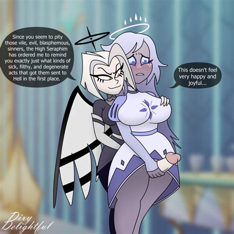 Rule 34 Angel Angel Wings Blush Dixydelightful Dress Dress Lift Embarrassed Emily Hazbin