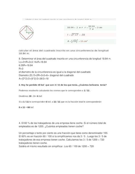 DOCX calcular el área del cuadrado inscrito en una circunferencia de