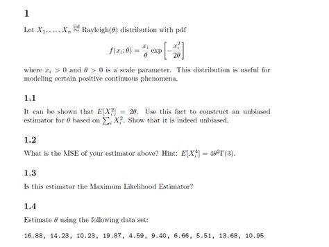 solved let x1 xn iid rayleigh distribution with