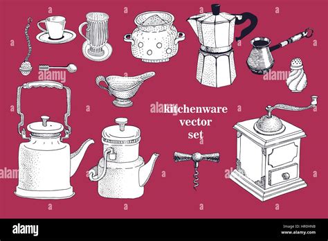 Vector Set Of Hand Drawn Kitchenware Stock Vector Image Art Alamy