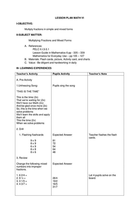 Detailed Lesson Plan In Teaching Fractions