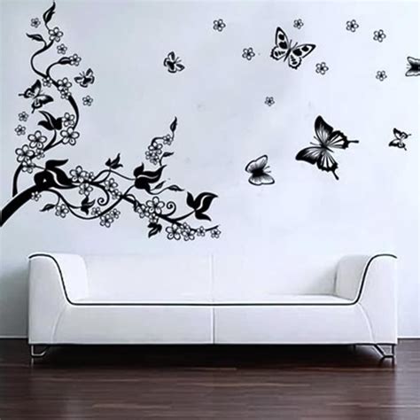 Sticker Autocollant Stickers Muraux Papillon Noir Fleur Paroi