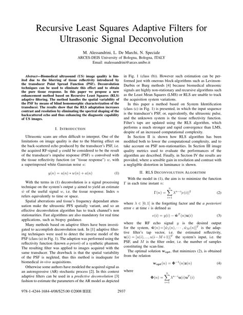 pdf recursive least squares adaptive filters for ultrasonic signal deconvolution