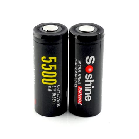 2pcs Soshine 3 7v 5500mah 26650 Li Ion Rechargeable Battery With