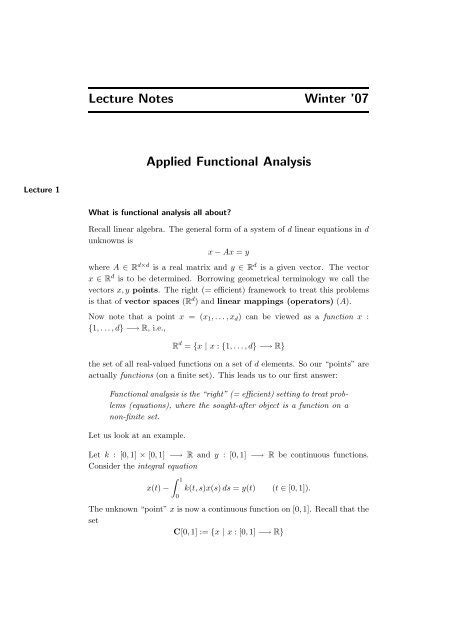 lecture notes winter 07 applied functional analysis