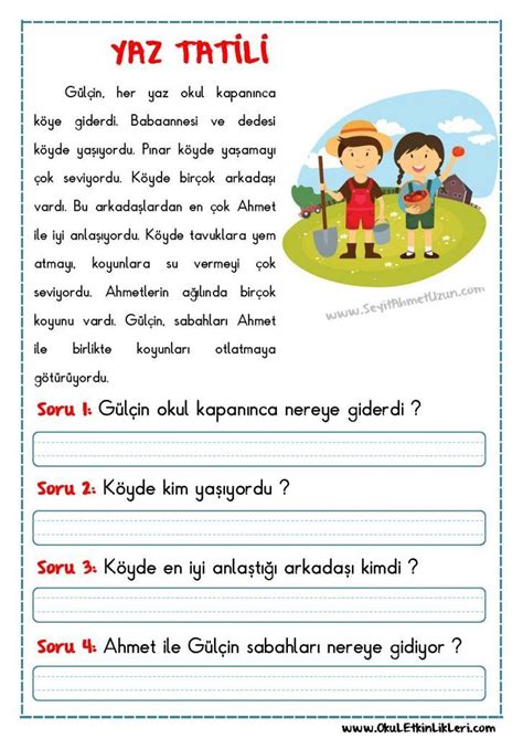 OKUMA ANLAMA METNİ YAZ TATİLİ DOĞUM GÜNÜ Okuma anlama metni Özgün bir