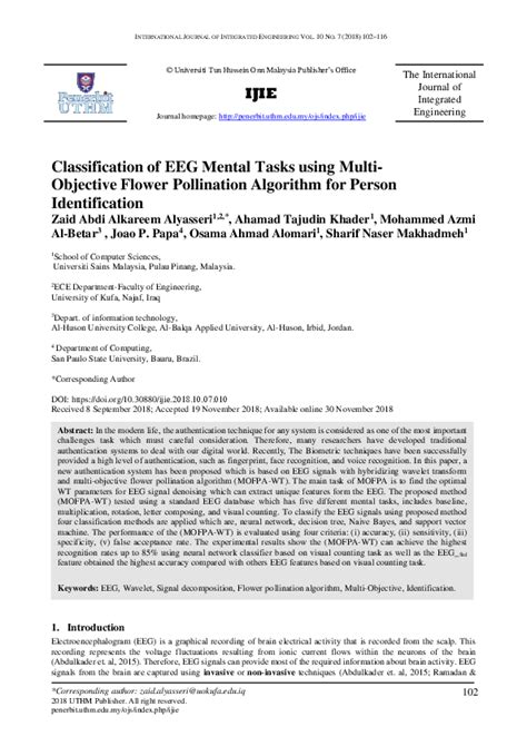pdf classification of eeg mental tasks using multi objective flower pollination algorithm for