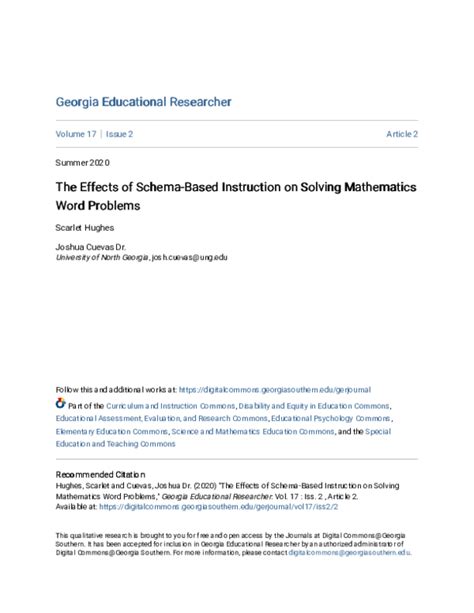 pdf the effects of schema based instruction on solving mathematics word problems josh cuevas